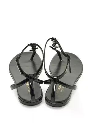Saint Laurent Cassandra Leather Flat Sandals - Black