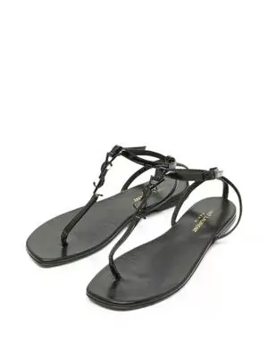 Saint Laurent Cassandra Leather Flat Sandals - Black