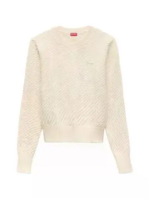 Kenzo Cable-knit Logo-embroidered Sweater - Neutrals