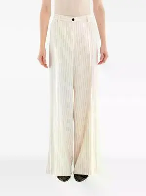 VICOLO Cream White Pinstriped Wide-leg Trousers