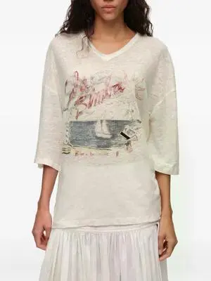 Bimba Y Lola Graphic Print V-neck T-shirt