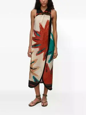Bimba Y Lola Floral Print Fringed Midi Wrap Dress