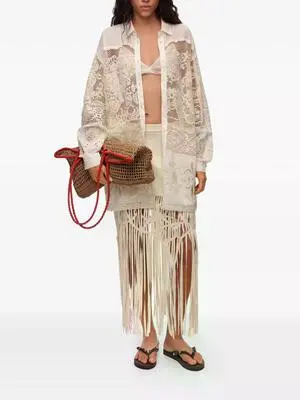 Bimba Y Lola Ecru Lace-panelled Broderie Anglaise Shirt