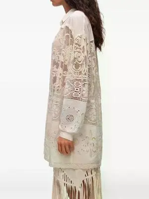 Bimba Y Lola Ecru Lace-panelled Broderie Anglaise Shirt