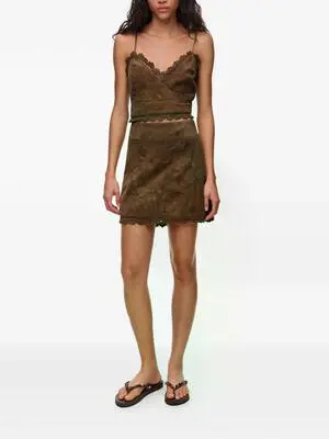 Bimba Y Lola Crochet Trim Suede Mini Skirt