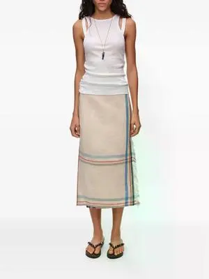 Bimba Y Lola Check-pattern Fringed Midi Skirt - Neutrals