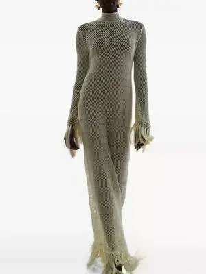 TALLER MARMO Ivory Crochet Knit Fringe Dress