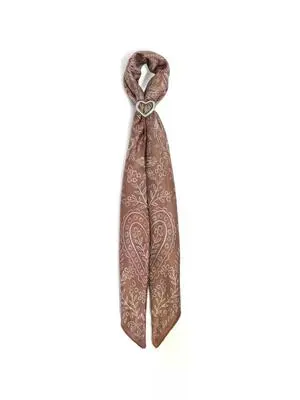 Bimba Y Lola Floral-print Heart-ring Scarf - Brown