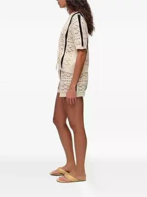 Bimba Y Lola Crochet-knit Striped Short-sleeved Cardigan - Neutrals