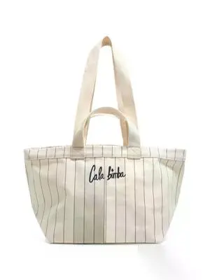Bimba Y Lola Large Pinstripe Cotton Tote Bag - Neutrals