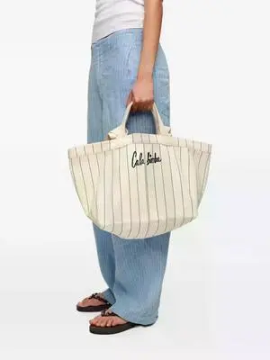 Bimba Y Lola Large Pinstripe Cotton Tote Bag