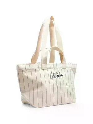 Bimba Y Lola Large Pinstripe Cotton Tote Bag