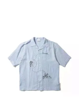 EDMMOND STUDIOS Western Embroidered Seersucker Shirt - Blue