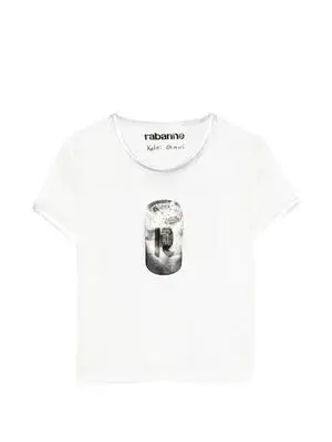 Rabanne Graphic Print Metallic Trim Cropped T-shirt - White