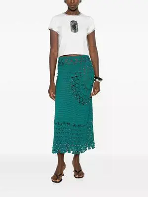 Rabanne Graphic Print Metallic Trim Cropped T-shirt