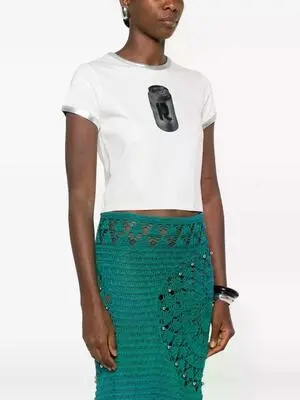 Rabanne Graphic Print Metallic Trim Cropped T-shirt