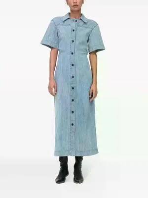 Another Tomorrow Bias-cut Chambray Shirt Dress - Blue