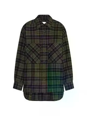 Closed Check Pattern Oversized Shirt - Green