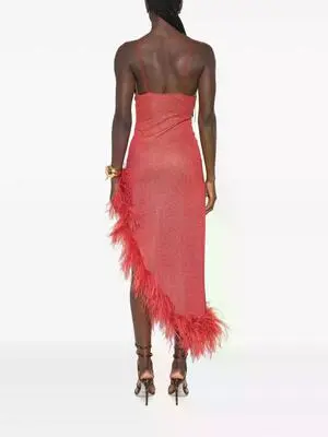 Oseree Lumière Plumage Feather-trim Asymmetric Dress