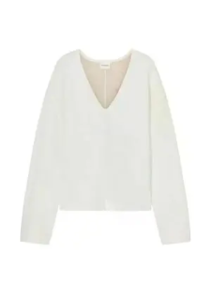 Closed V-neck Knitted Sweater - White