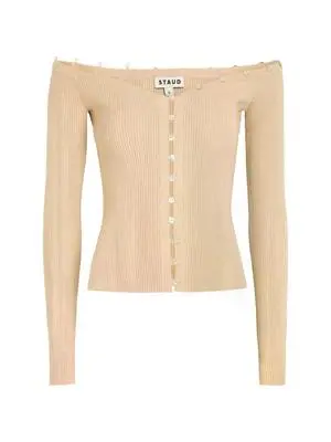 Staud Ribbed Knit Off-shoulder Cardigan - Neutrals