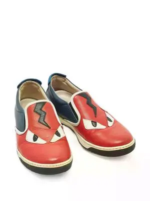 Fendi Monster Eyes Leather Slip-on Sneakers