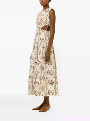 Agua Bendita Beige Floral Print Midi Dress
