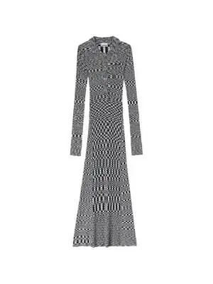 GANNI Space-dye Ribbed Knit Maxi Dress - Black