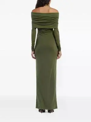 Balenciaga Draped Off-the-shoulder Maxi Dress - Green