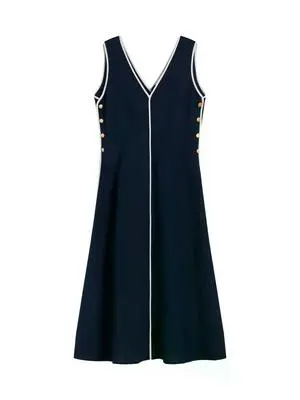 Tommy Hilfiger V-neck Midi Dress With Button Detail - Blue