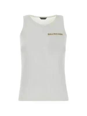 Balenciaga Logo Embroidered Tank Top - White