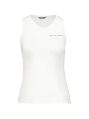 Balenciaga Logo Embroidered Tank Top - White