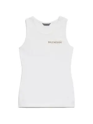 Balenciaga Logo Embroidered Tank Top - White