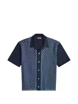 Ralph Lauren Purple Label Geometric Print Silk Twill Panel Cardigan - Blue