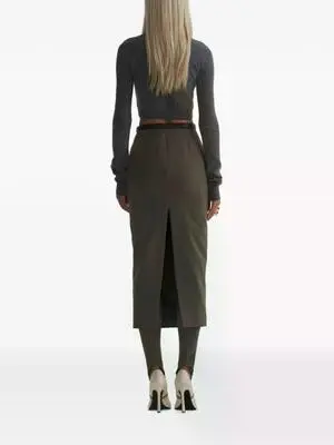 MUGLER Taupe Bi-stretch Wool Pencil Skirt