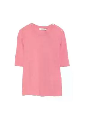 Max Mara Ribbed Crew Neck Sweater With Button Detail