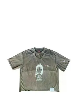 BOTTEGA DESIRES Distressed Graphic-print T-shirt - Grey