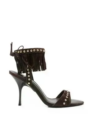 MARC ELLIS Fringed Stud-embellished Stiletto Sandals - Brown