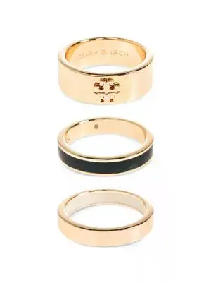 Tory Burch Enamel Logo Rings Set Of Three