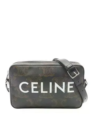Celine Medium Triomphe Coated Canvas Logo Crossbody Bag - Black