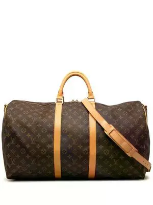 LOUIS VUITTON Monogram Keepall Bandouliere 55 Travel Bag - Brown
