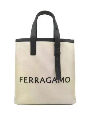 FERRAGAMO Canvas Embossed Logo Signature Tote Bag - Black