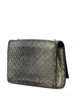 Saint Laurent Small Metallic Chevron Calfskin Monogram Kate Crossbody Bag - Silver