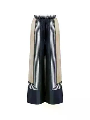 Max Mara Striped Silk Palazzo Pants - Black