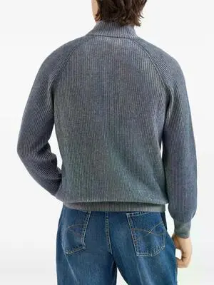 Brunello Cucinelli Cashmere Vanisé English Rib High-neck Zipper Cardigan - Grey