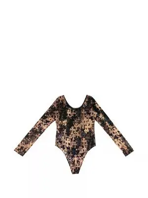 Chrome Hearts Sheer Mesh Bodysuit With Cross Print - Neutrals