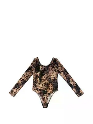 Chrome Hearts Sheer Mesh Bodysuit With Cross Print
