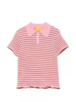 Guest In Residence Smocked Striped Polo Shirt - Pink