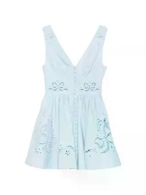 SELF-PORTRAIT Broderie Anglaise V-neck Mini Dress - Blue