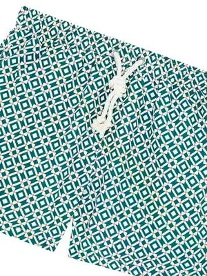 GASSA D AMANTE Taormina Geometric Print Drawstring Swim Shorts - Green